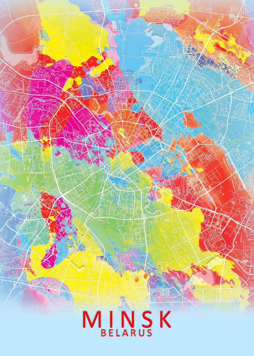 'Minsk Splash City Map' Poster, picture, metal print, paint by City Map ...