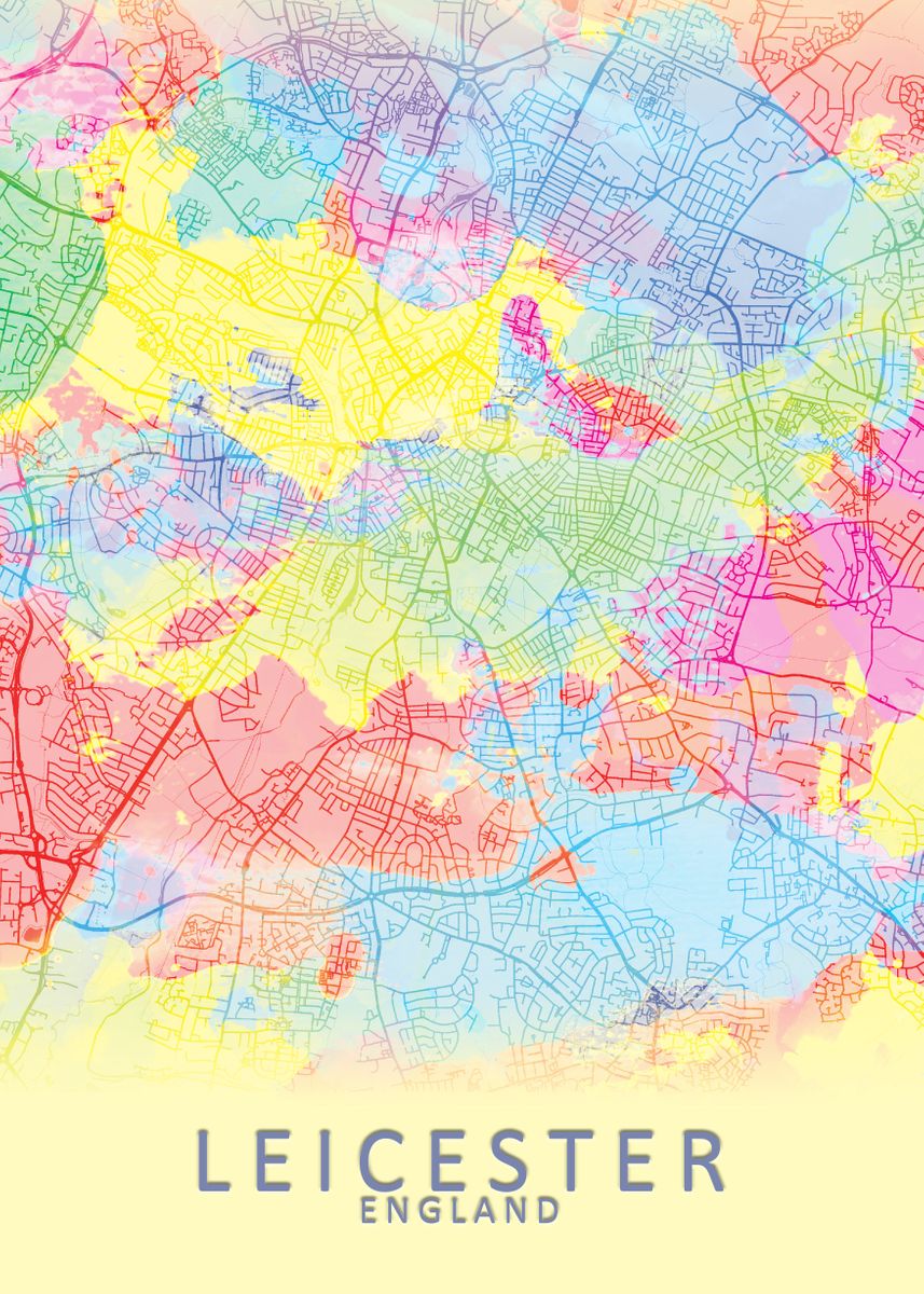 'Leicester Colour SplashMap' Poster by City Map Art Prints | Displate