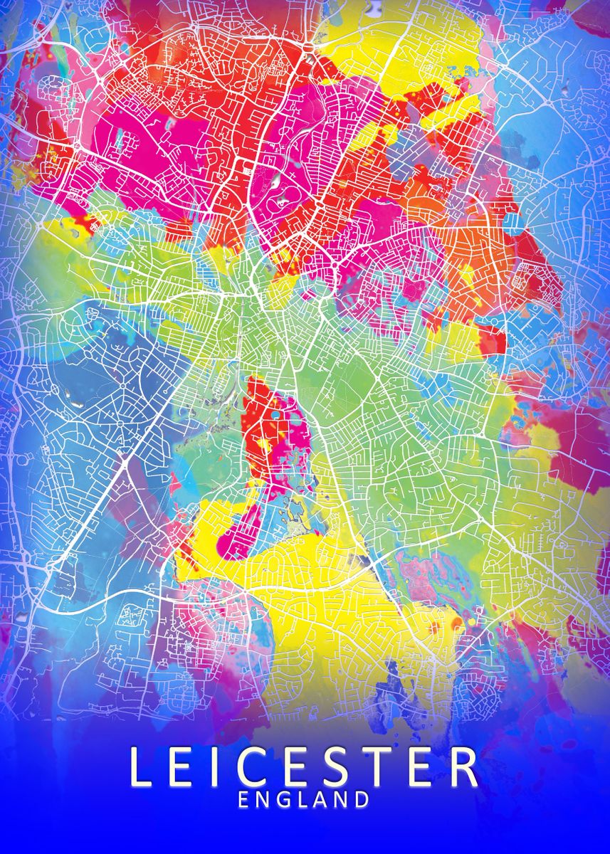 'Leicester Splash City Map' Poster by City Map Art Prints | Displate