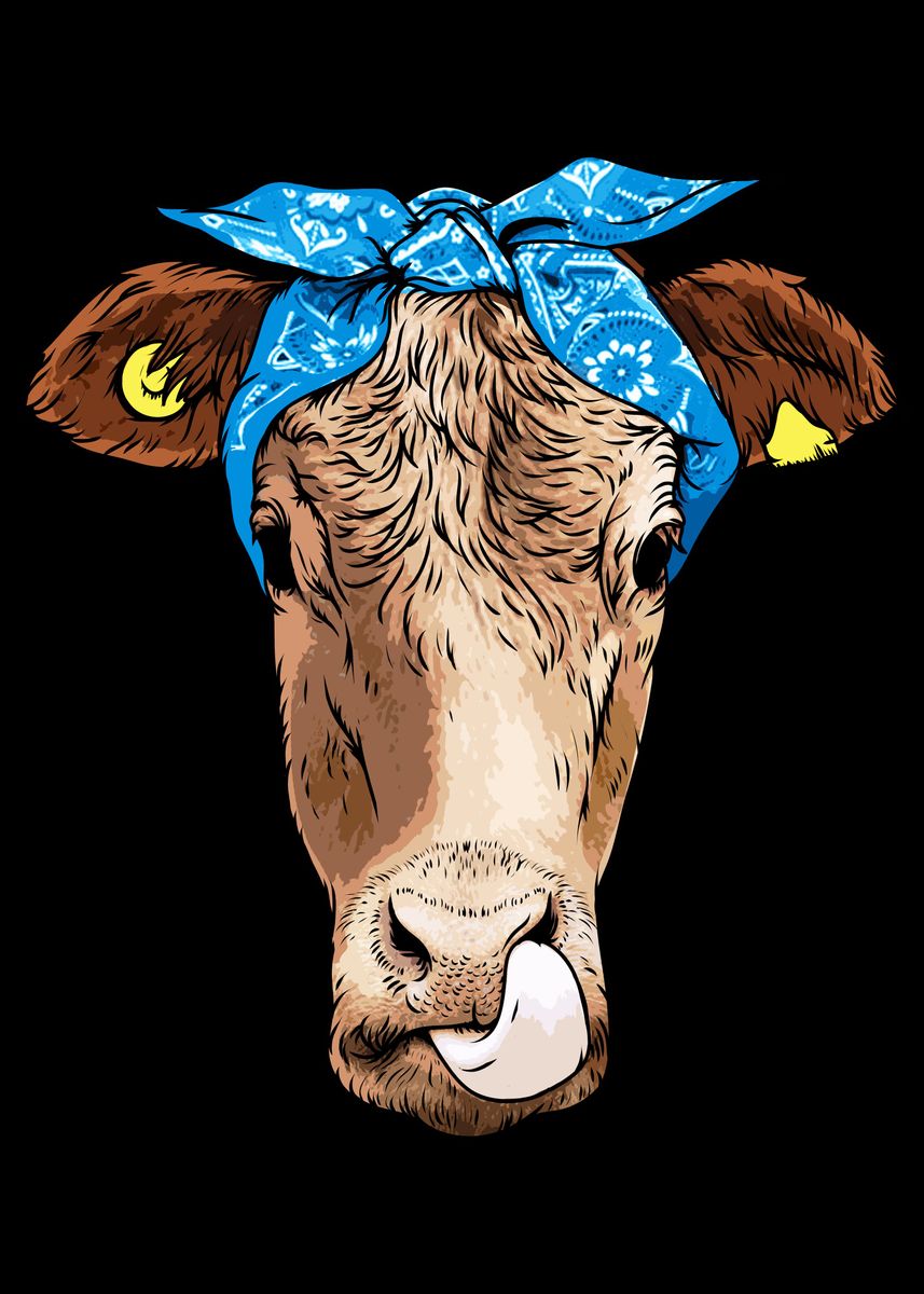 'Hipster Cow Farm Animal' Poster, picture, metal print, paint by ...