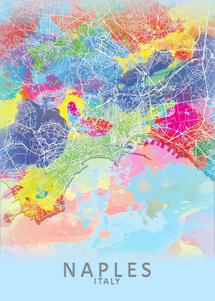 'Naples Splash City Map' Poster by City Map Art Prints | Displate