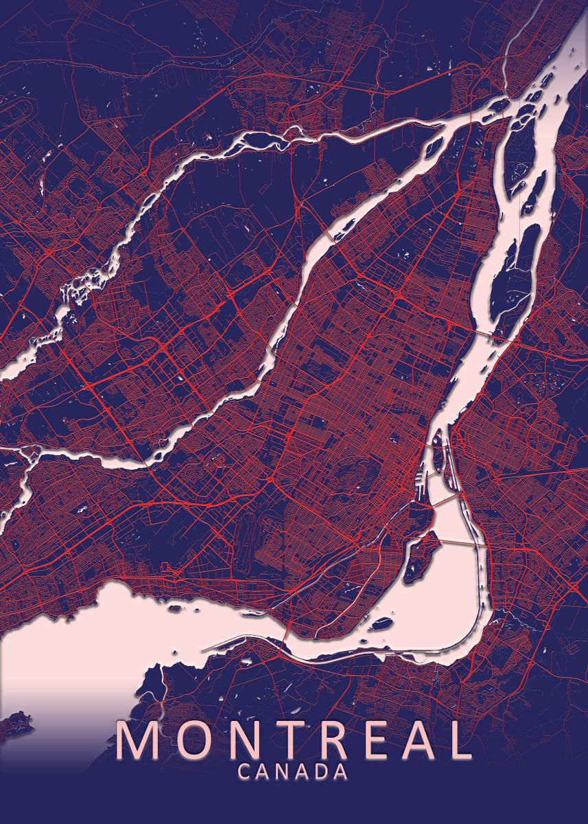 'Montreal Blue City Map' Poster, picture, metal print, paint by City ...