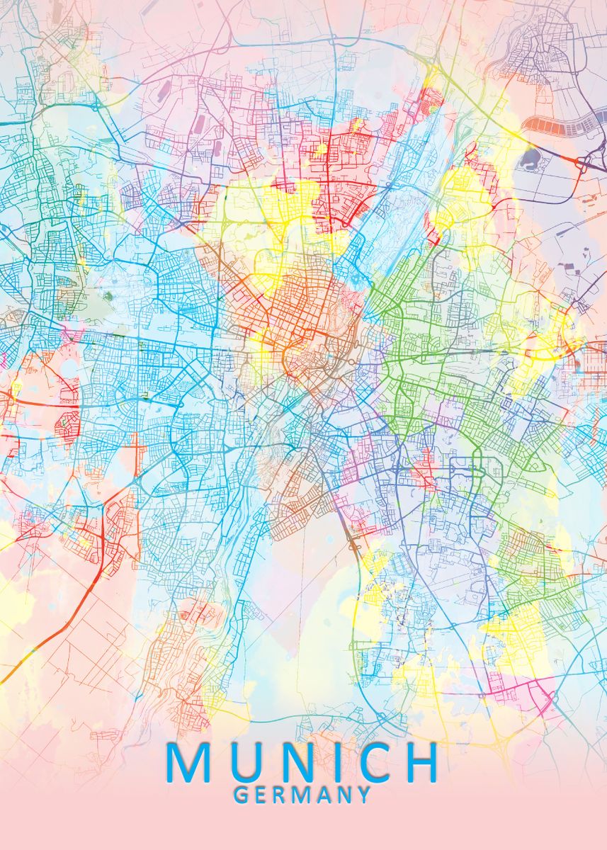 'Munich Splash City Map' Poster, picture, metal print, paint by City ...