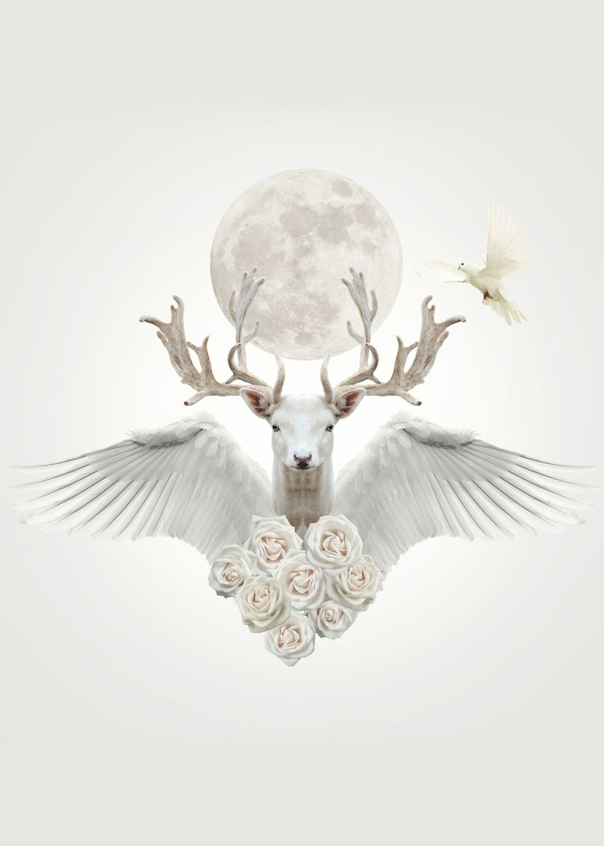 'angel deer ' Poster, picture, metal print, paint by mk studio | Displate