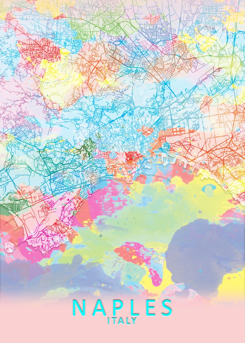 'Naples Splash City Map' Poster, picture, metal print, paint by City ...