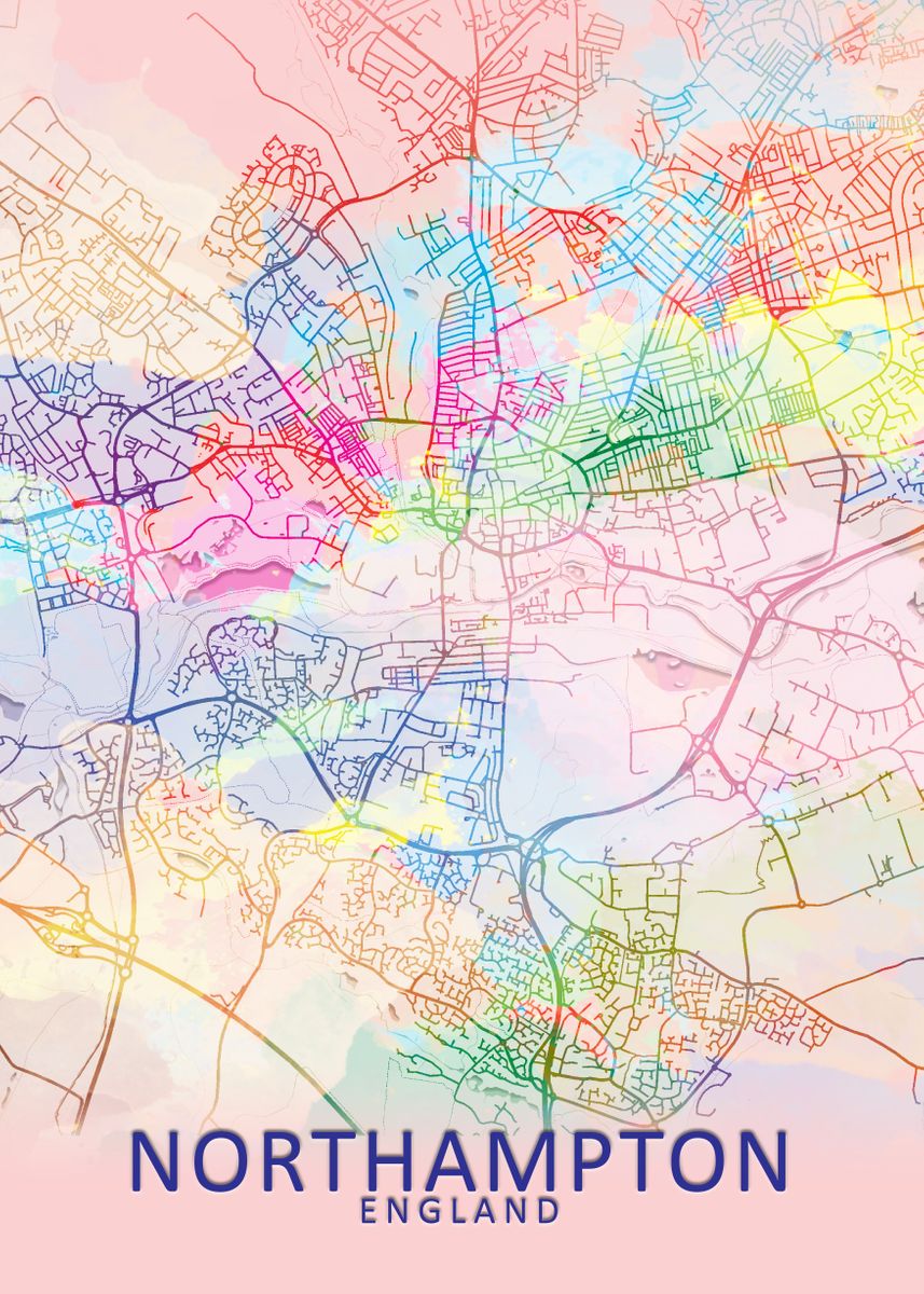 'Northampton Splash CityMap' Poster, picture, metal print, paint by ...