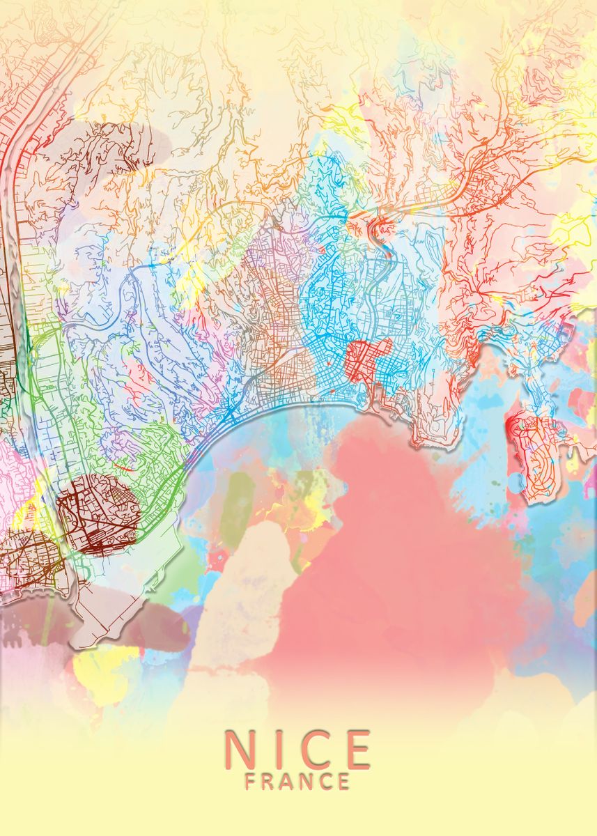 'Nice Splash City Map' Poster, picture, metal print, paint by City Map ...
