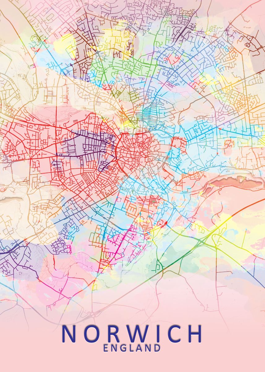 'Norwich Splash City Map' Poster by City Map Art Prints | Displate