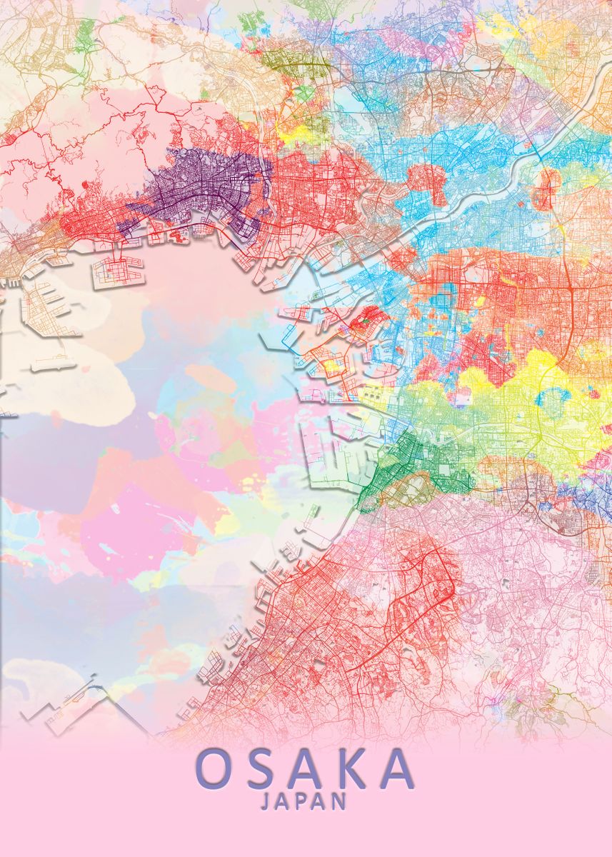 'Osaka Splash City Map' Poster by City Map Art Prints | Displate