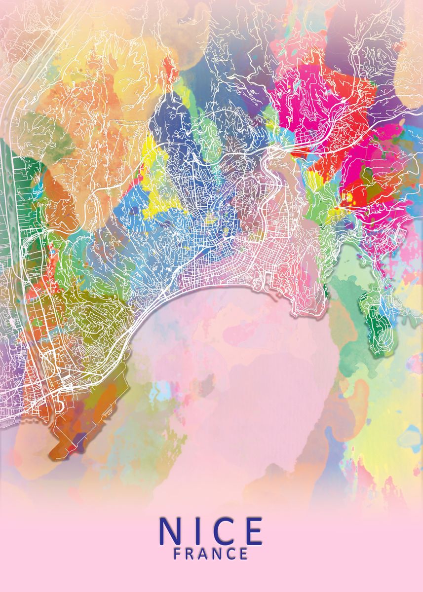 'Nice Splash City Map' Poster, picture, metal print, paint by City Map ...