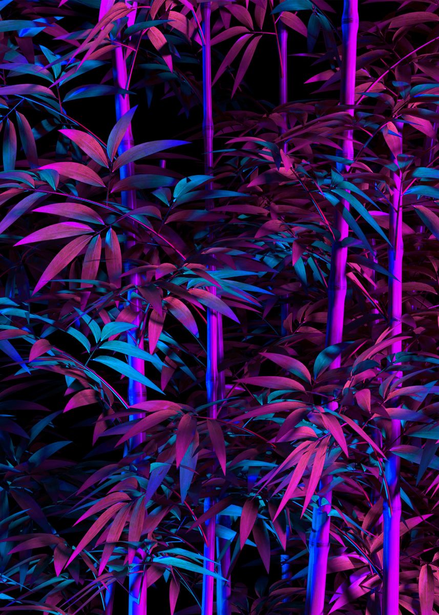 'Tropical neon bamboo leave' Poster, picture, metal print, paint by ...