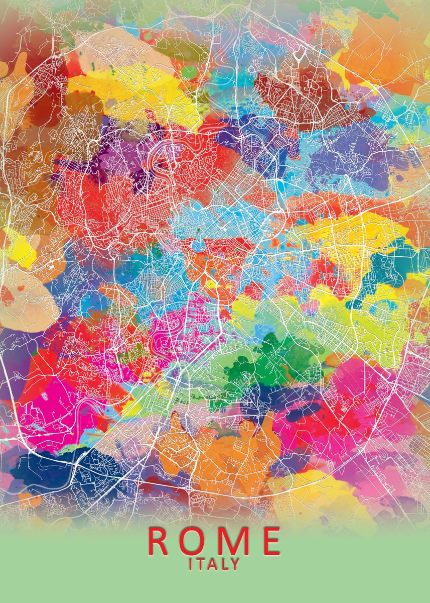 'Rome Splash City Map' Poster, picture, metal print, paint by City Map ...