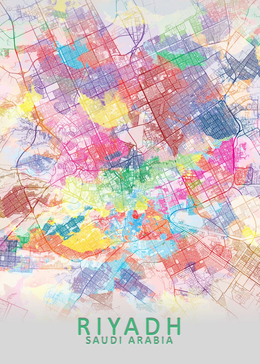 'Riyadh Splash City Map' Poster by City Map Art Prints | Displate