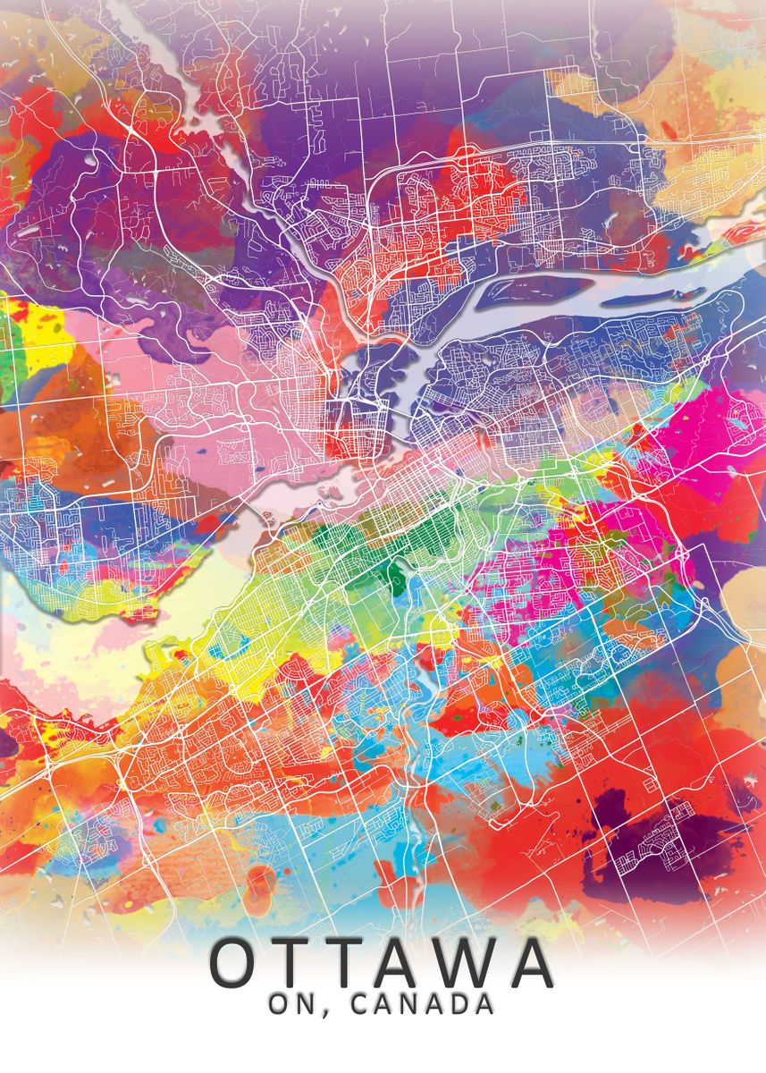'Ottawa Splash City Map' Poster, picture, metal print, paint by City ...