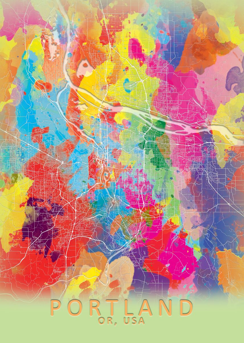 'Portland Splash City Map' Poster, picture, metal print, paint by City ...