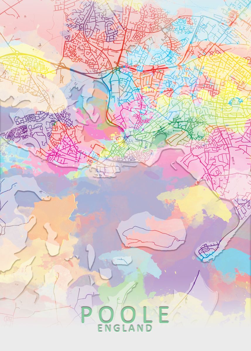 'Poole Splash City Map' Poster, picture, metal print, paint by City Map ...