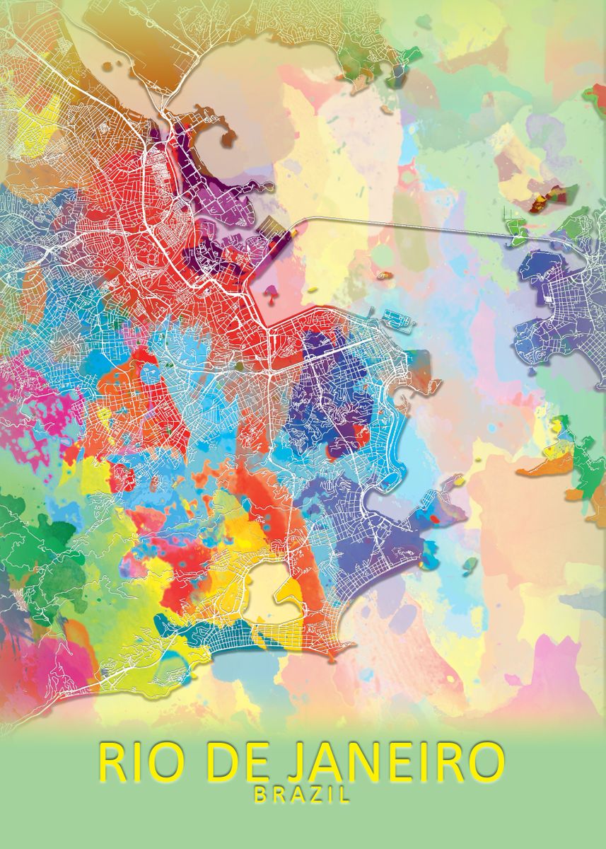 'Rio Splash City Map' Poster by City Map Art Prints | Displate