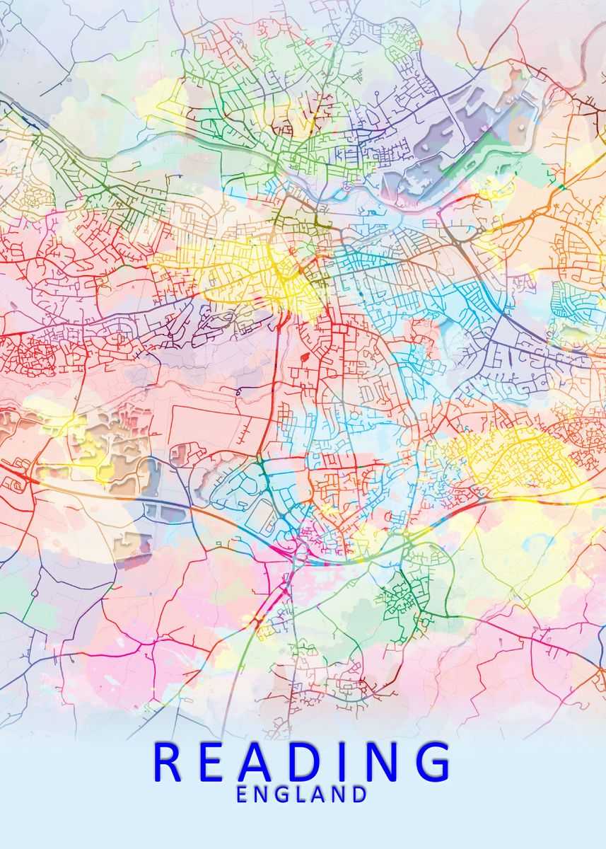 'Reading Splash City Map' Poster by City Map Art Prints | Displate