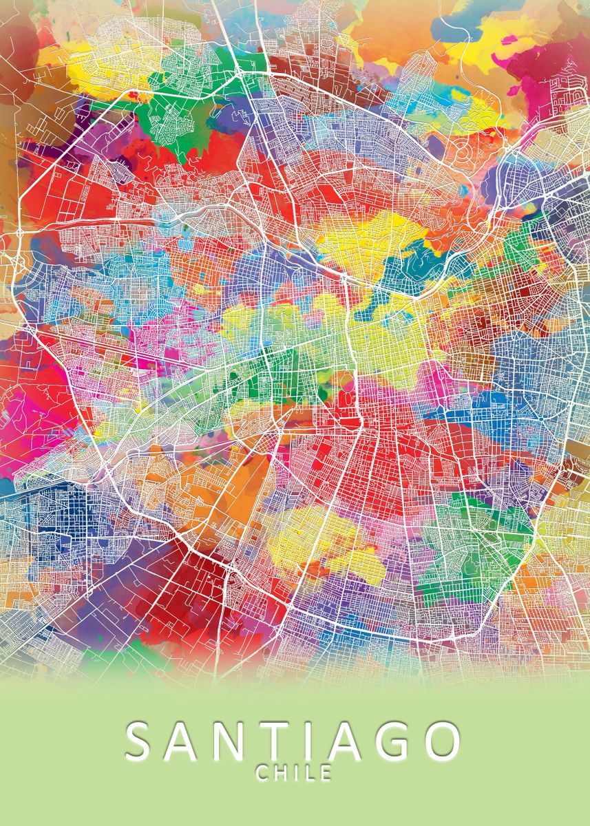 'Santiago Splash City Map' Poster by City Map Art Prints | Displate