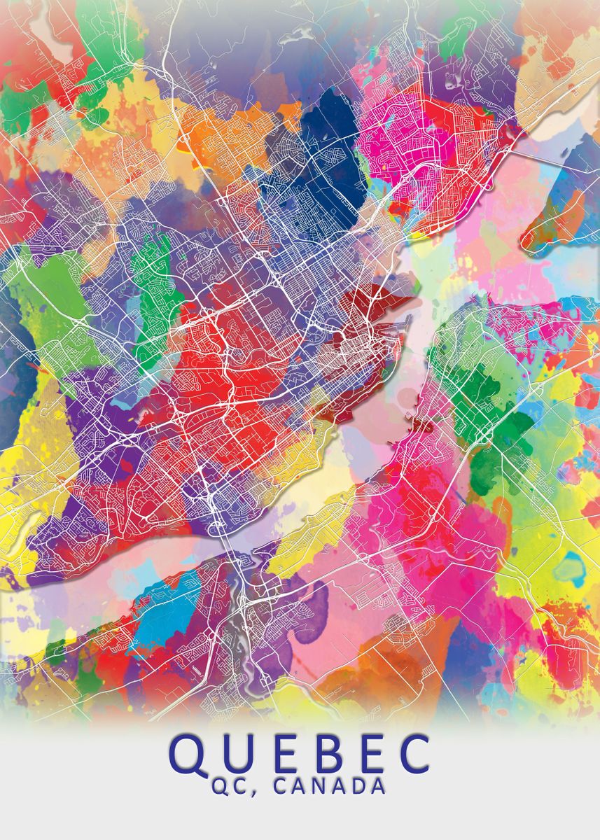 'Quebec Splash City Map' Poster, picture, metal print, paint by City ...