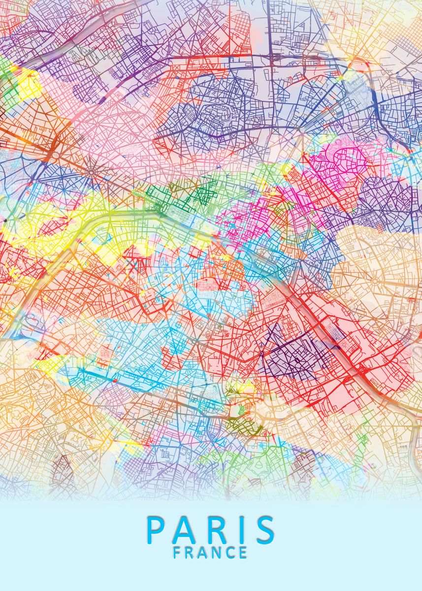 'Paris Splash City Map' Poster, picture, metal print, paint by City Map ...