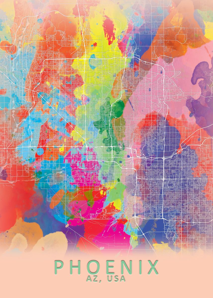 'Phoenix Splash City Map' Poster, picture, metal print, paint by City ...