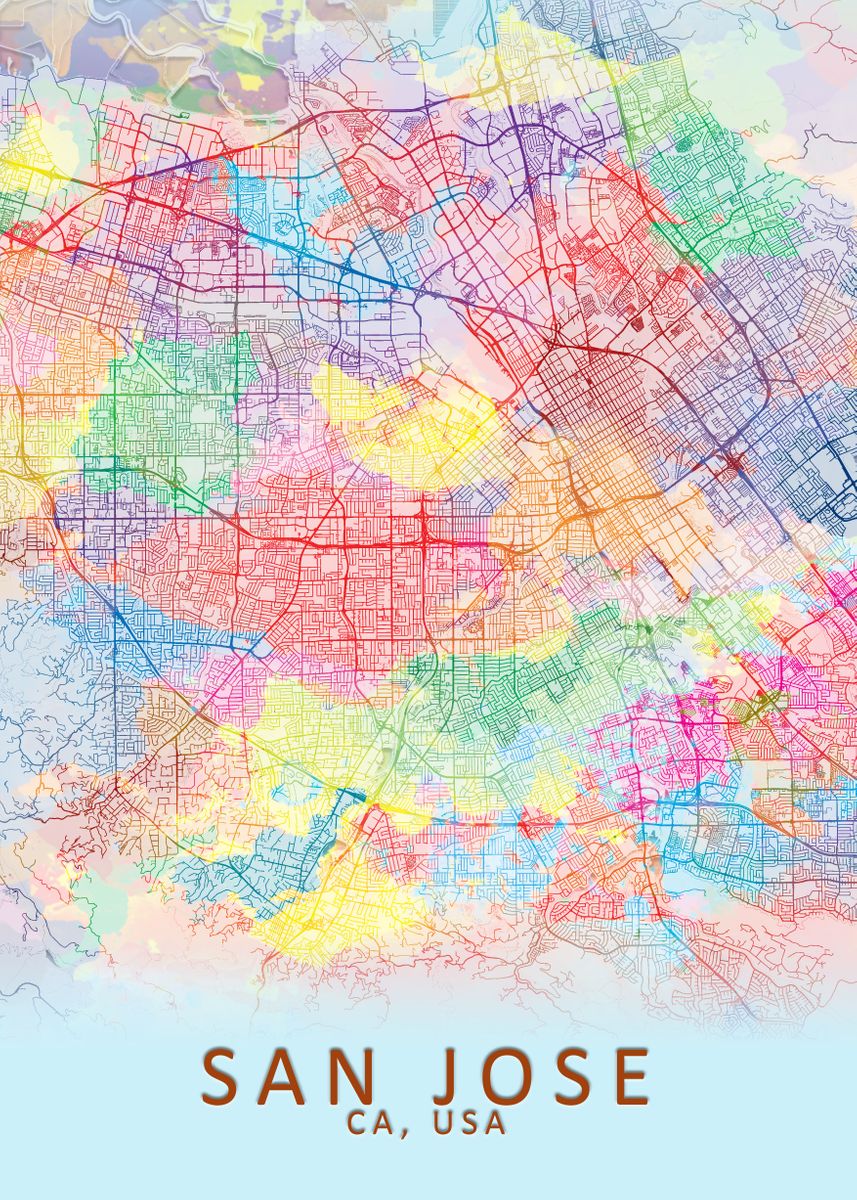 'San Jose Splash City Map' Poster by City Map Art Prints | Displate