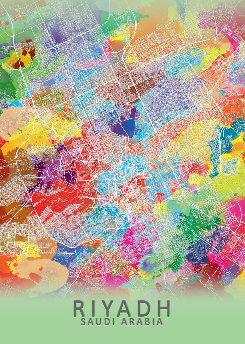 'Riyadh Splash City Map' Poster, picture, metal print, paint by City ...