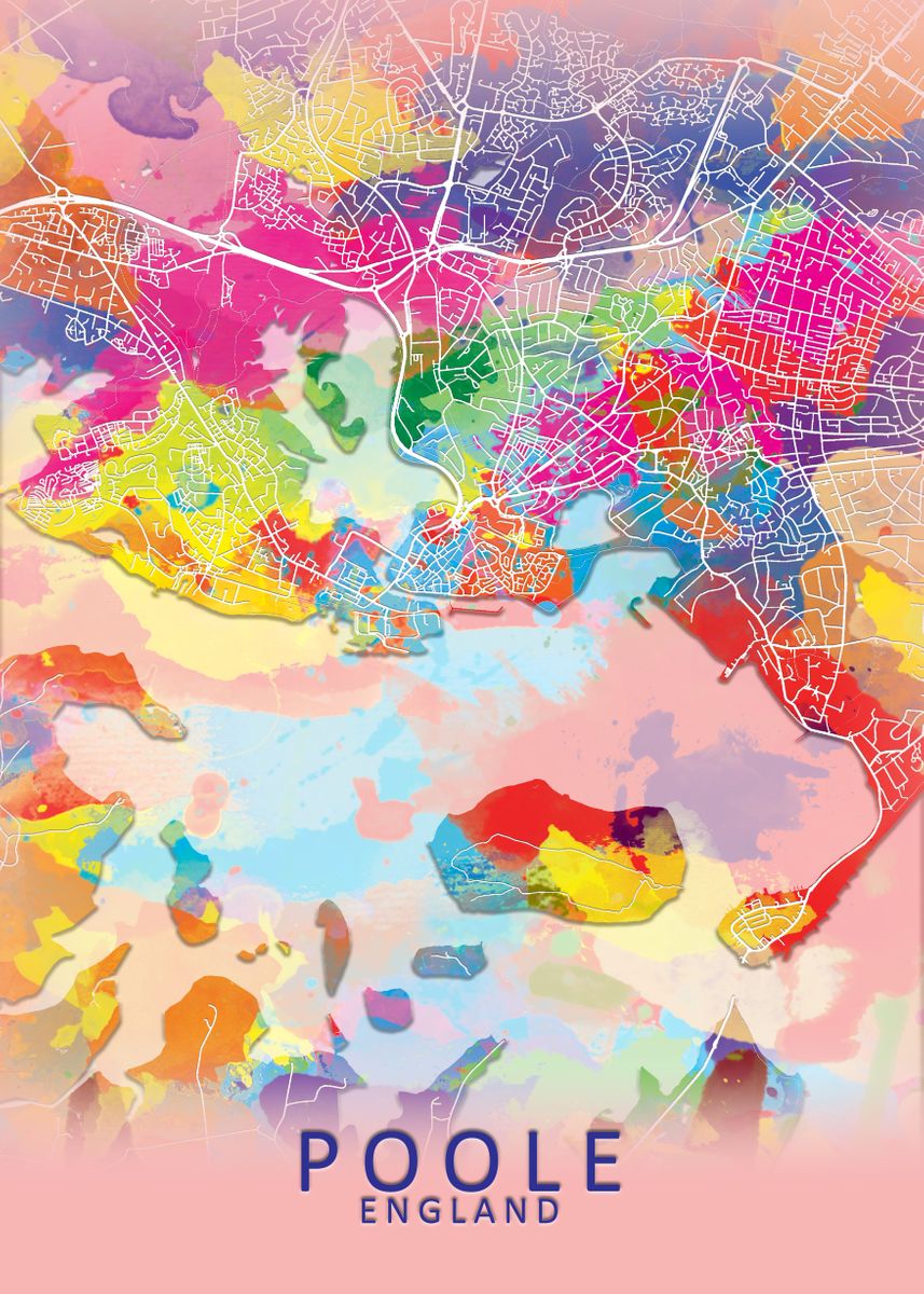 'Poole Splash City Map' Poster, picture, metal print, paint by City Map ...