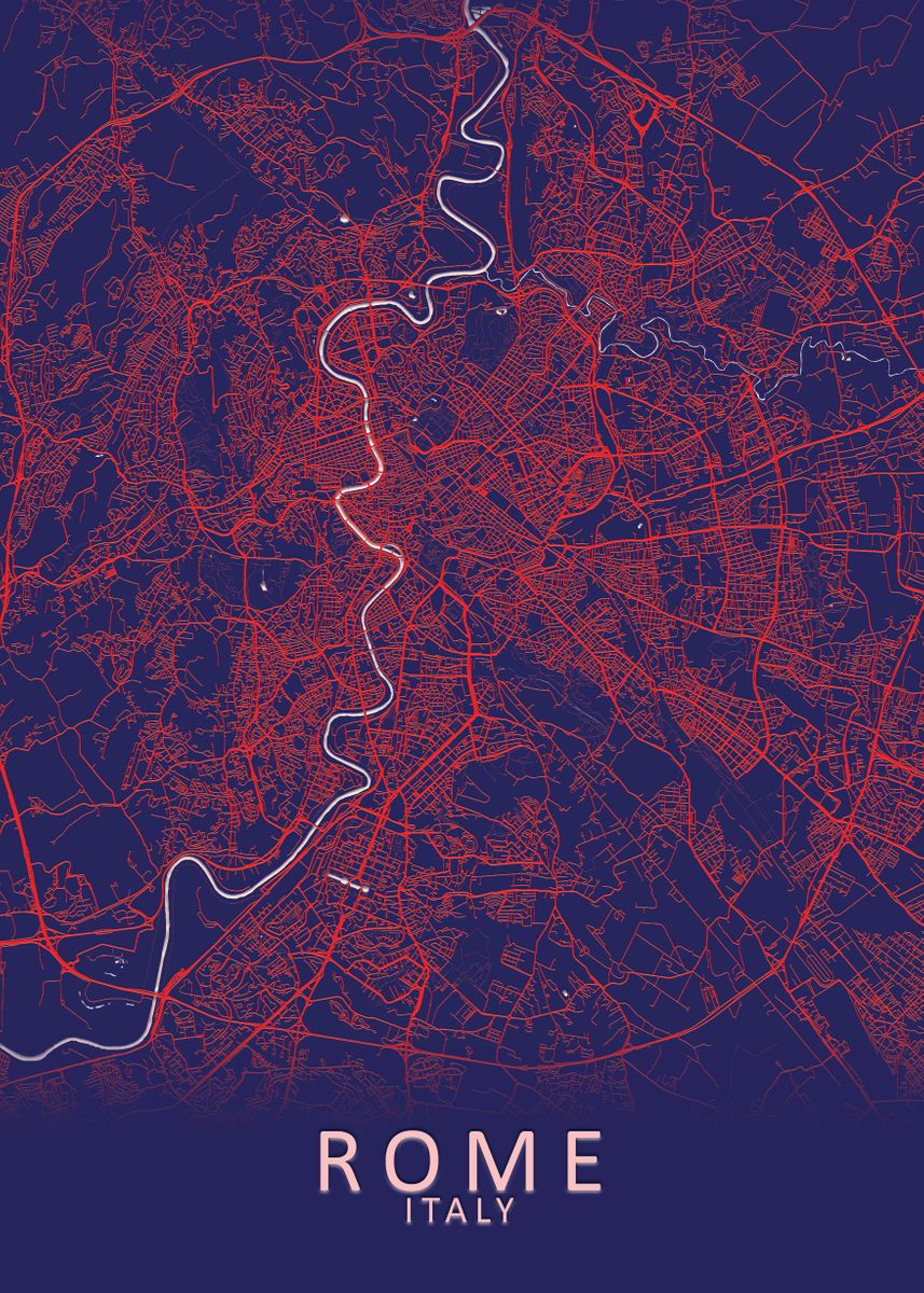 'Rome Blue City Map' Poster, picture, metal print, paint by City Map ...