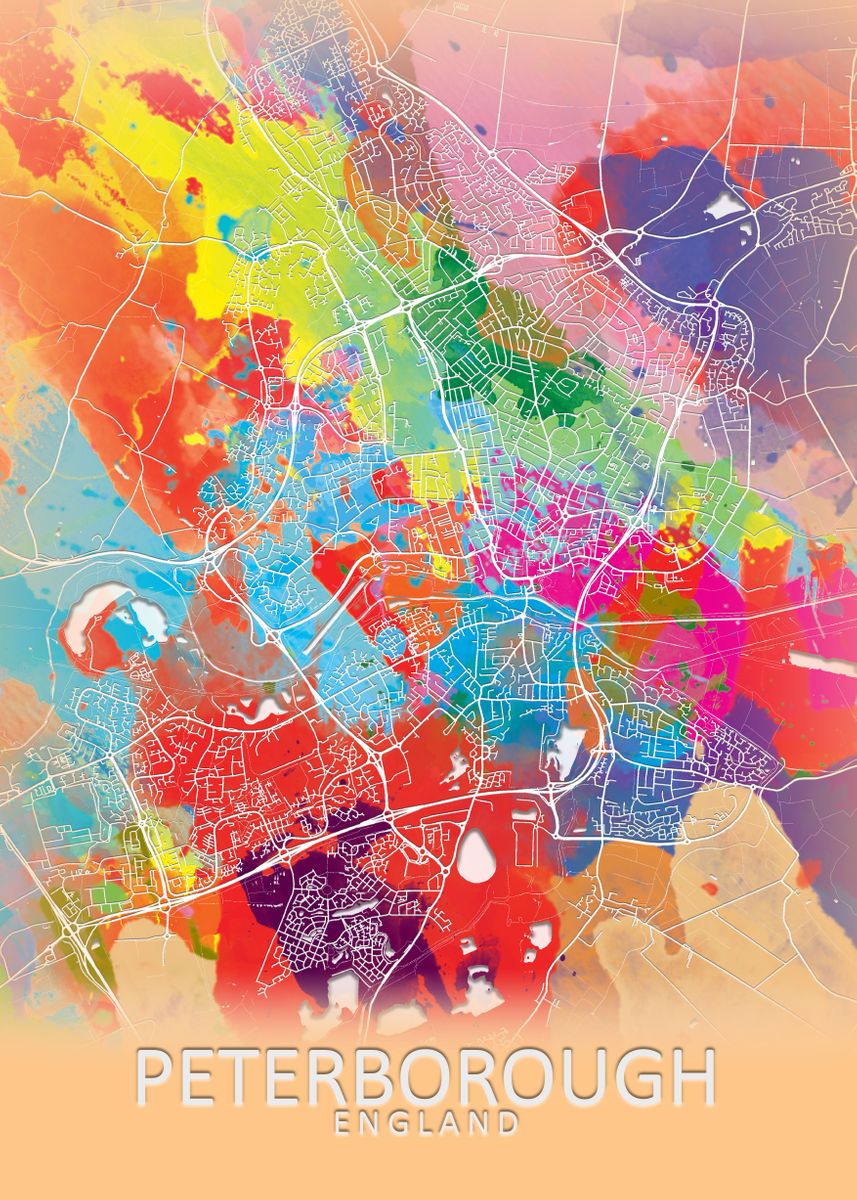 'Peterborough Splash Map' Poster, picture, metal print, paint by City ...