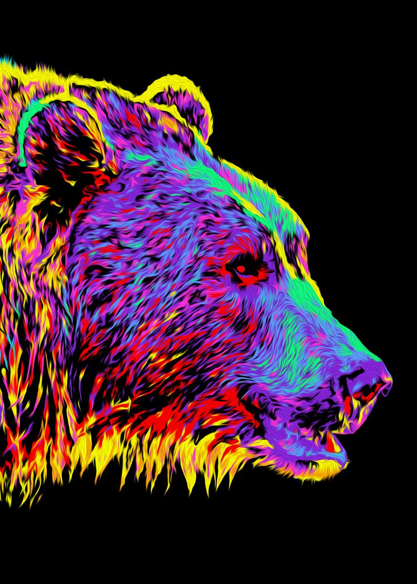 'Neon Grizzly Bear' Poster, picture, metal print, paint by Stormfury101 ...