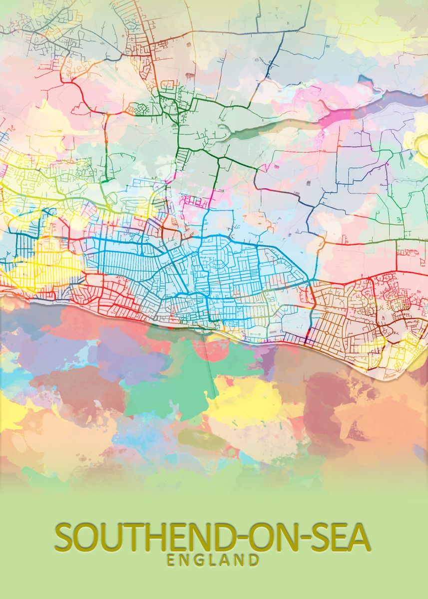 'Southend Splash City Map' Poster, picture, metal print, paint by City ...