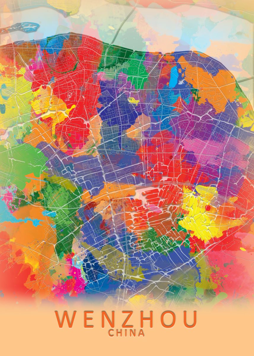 'Wenzhou Splash City Map' Poster, picture, metal print, paint by City ...