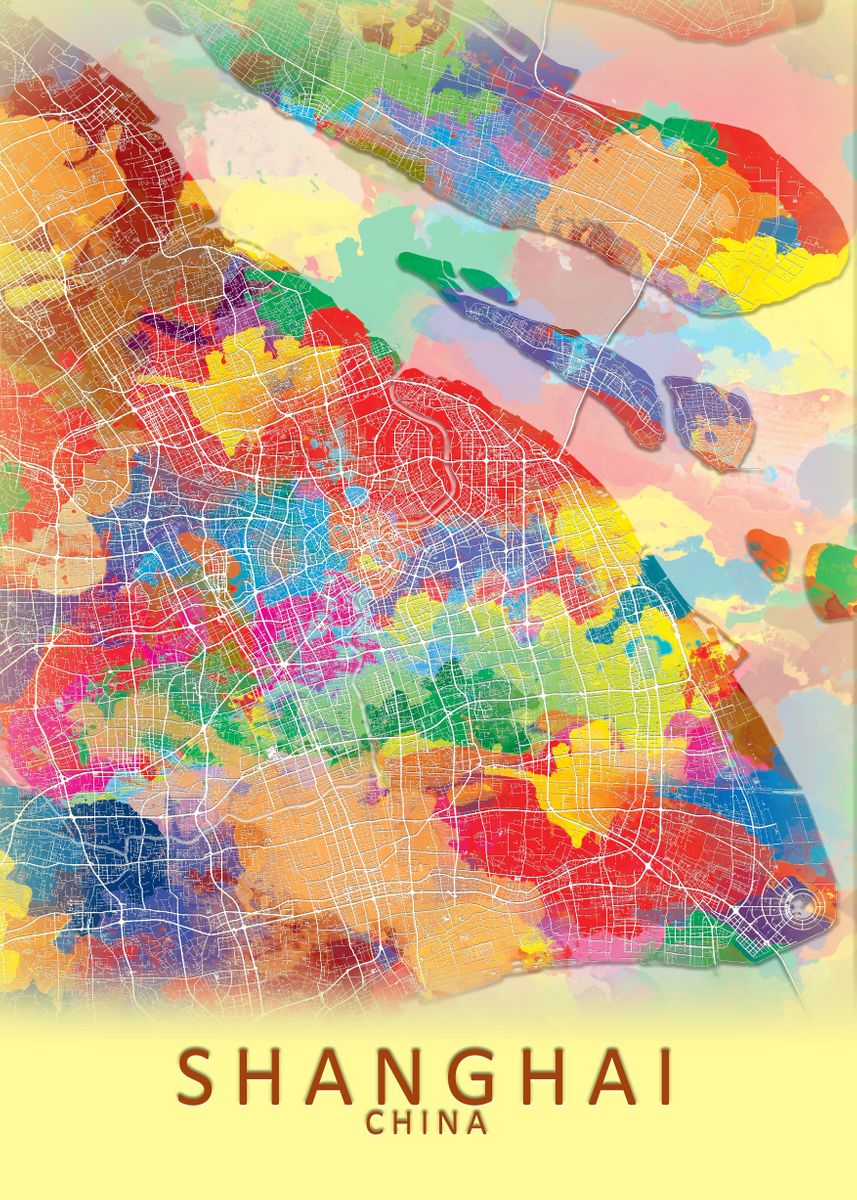 'Shanghai Splash City Map' Poster by City Map Art Prints | Displate