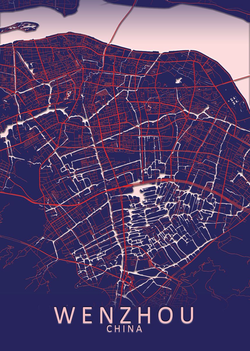 'Wenzhou Blue City Map' Poster by City Map Art Prints | Displate