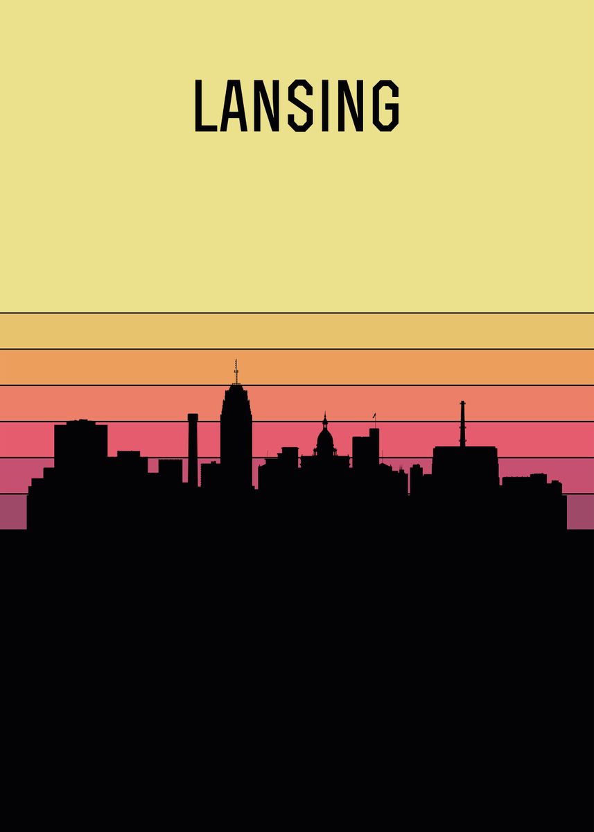 'Lansing Skyline' Poster, picture, metal print, paint by Sven Horn ...