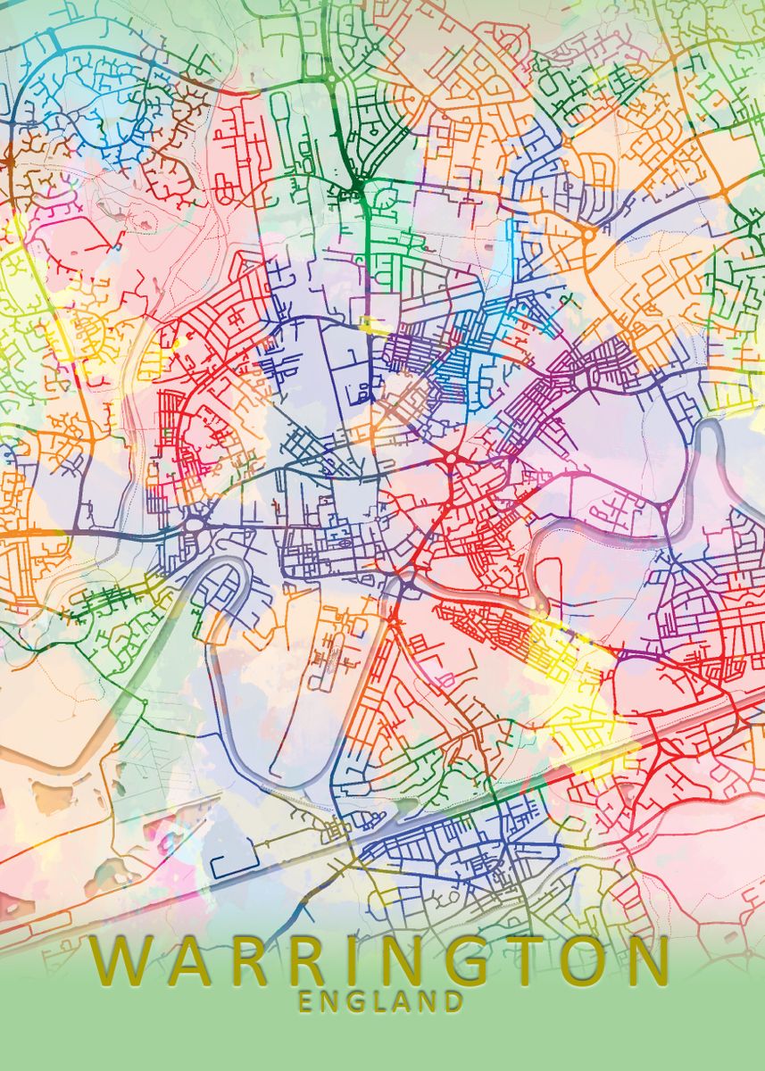 'Warrington Splash City Map' Poster by City Map Art Prints | Displate