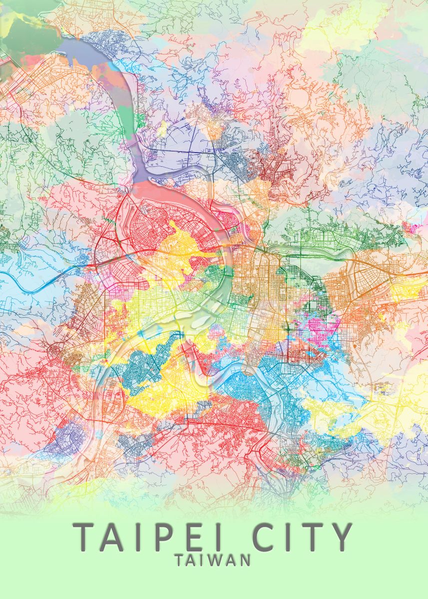 'Taipei City Splash CityMap' Poster, picture, metal print, paint by ...