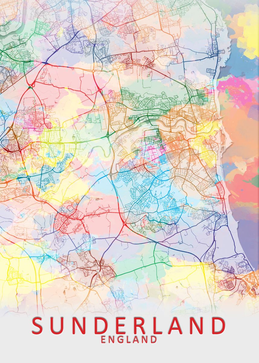 'Sunderland Splash City Map' Poster by City Map Art Prints | Displate