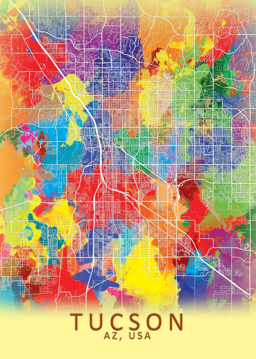 'Tucson Splash City Map' Poster, picture, metal print, paint by City ...
