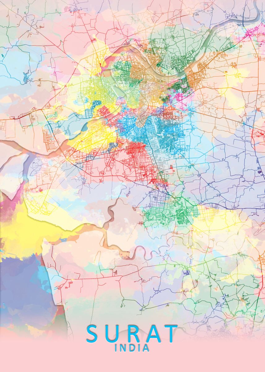 'Surat Splash City Map' Poster, picture, metal print, paint by City Map ...