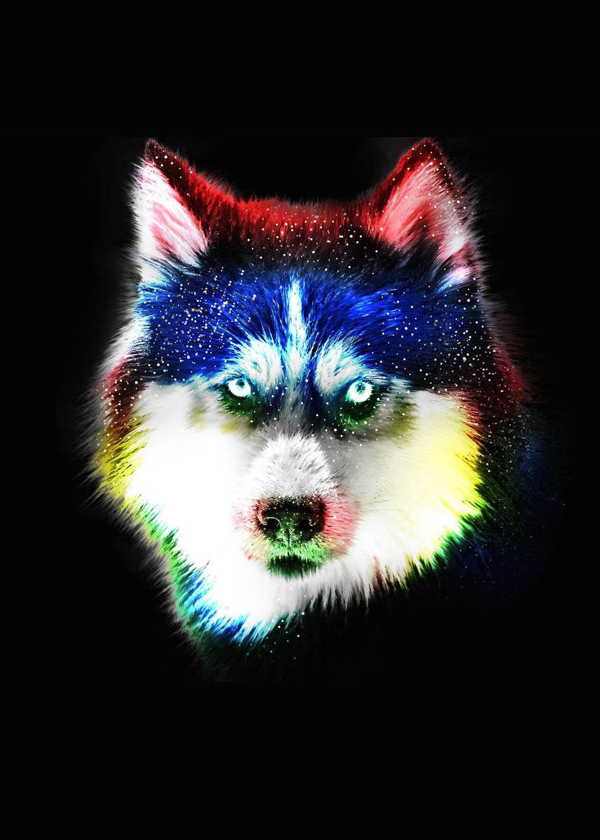 'colorful wolf' Poster, picture, metal print, paint by AD art | Displate