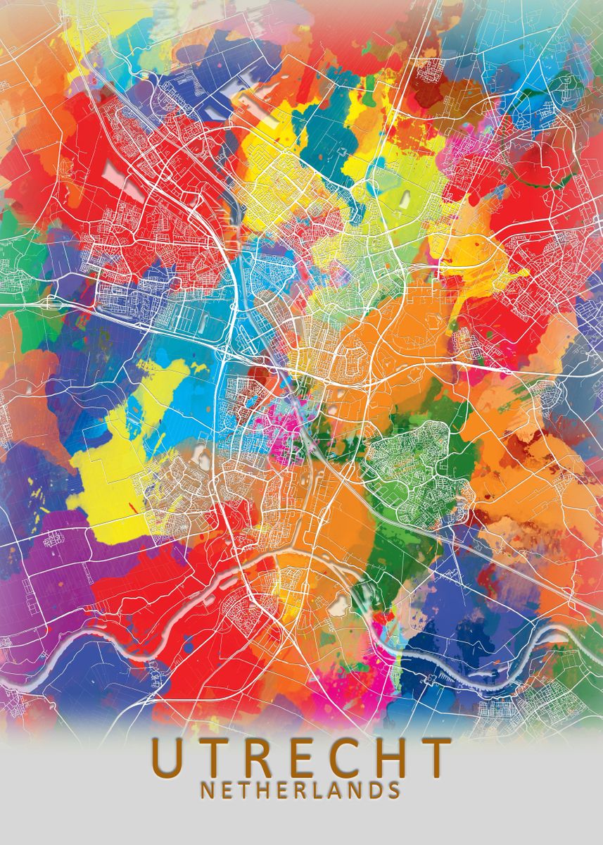 'Utrecht Splash City Map' Poster by City Map Art Prints | Displate