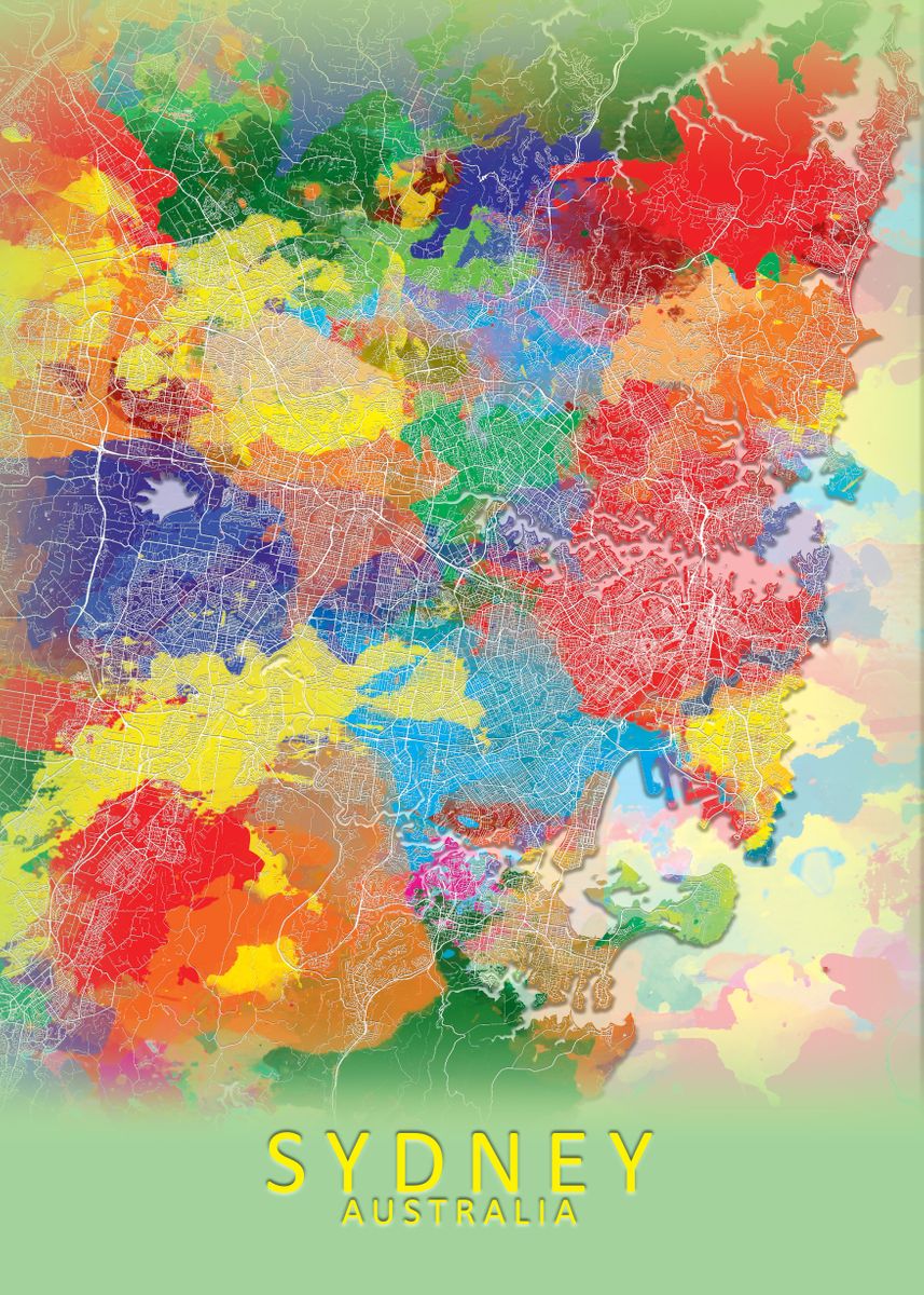 'Sydney Splash City Map' Poster by City Map Art Prints | Displate