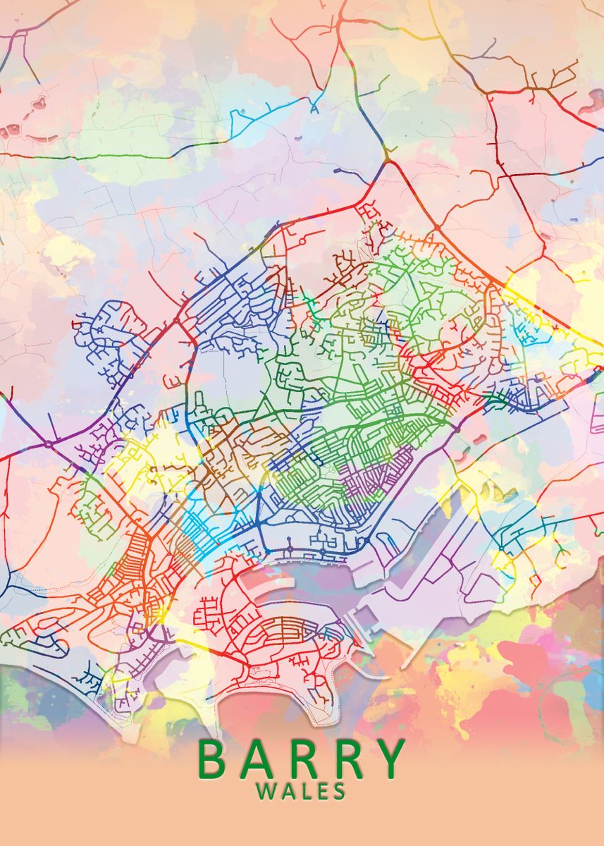 'Barry Splash City Map' Poster by City Map Art Prints | Displate