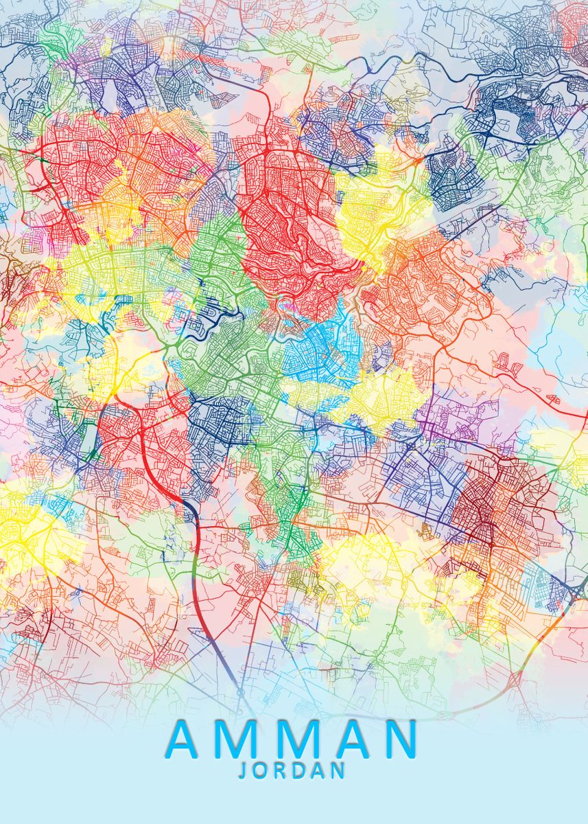 'Amman Splash City Map' Poster by City Map Art Prints | Displate