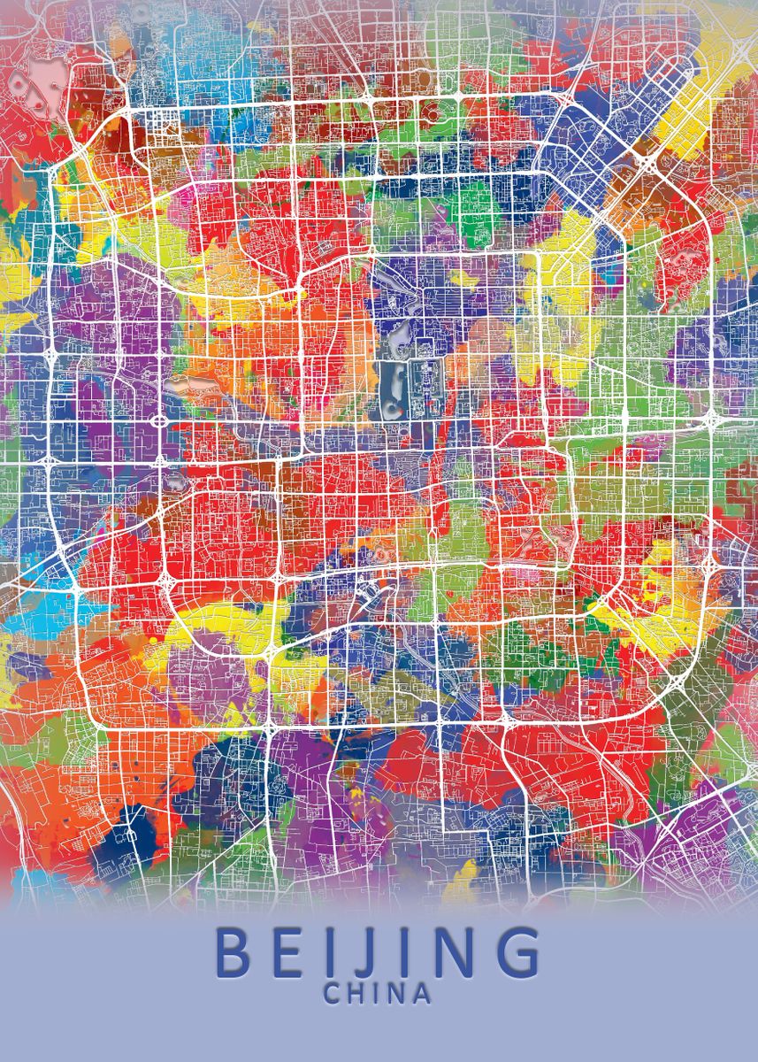 'Beijing Splash City Map' Poster by City Map Art Prints | Displate