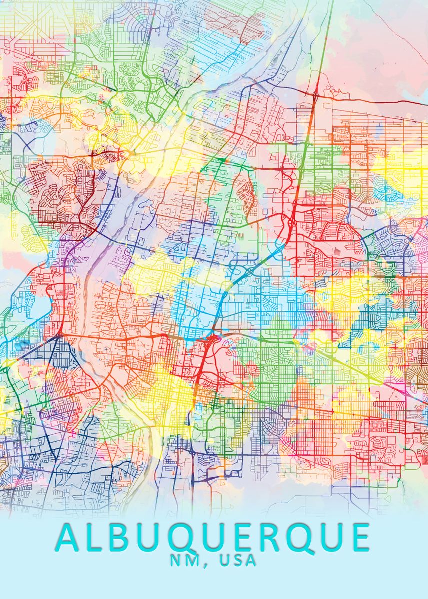 'Albuquerque Splash CityMap' Poster, picture, metal print, paint by ...