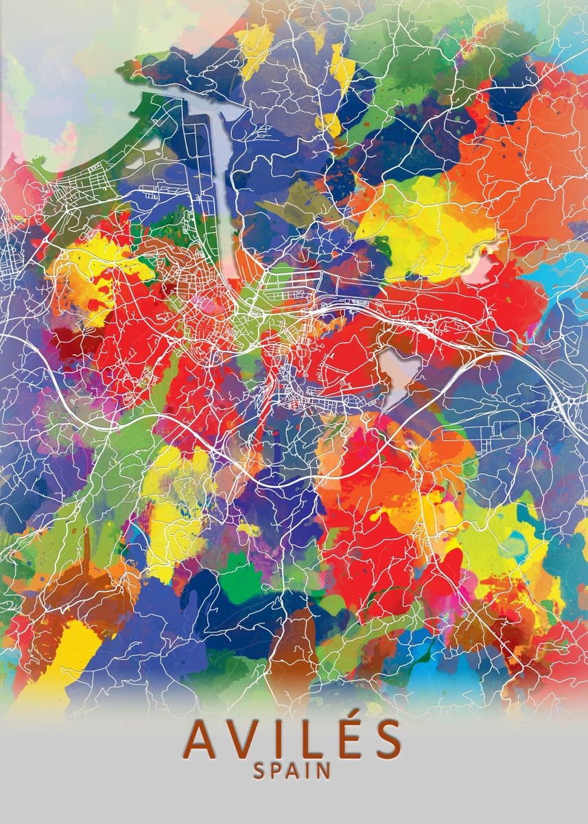 'Aviles Splash City Map' Poster, picture, metal print, paint by City ...